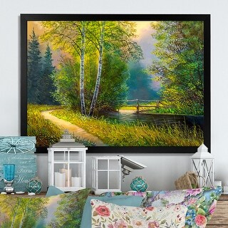 Designart "Forest Scenery On Summer River" Traditional Framed Wall ...