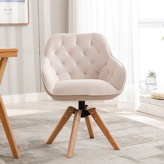 No Wheels Swivel Chair with Solid Wood Legs Desk Chair for Bedroom ...