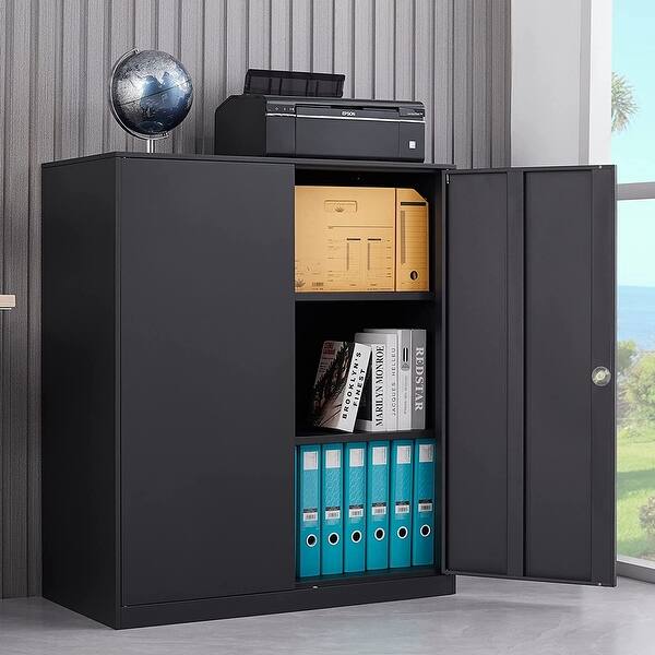Metal Storage Cabinet With 2 Layers Adjustable Shelves - Bed Bath ...