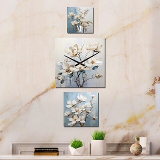 Designart "White And Gold Magnolia Petal Serenity" Magnolias Set Of 3 ...