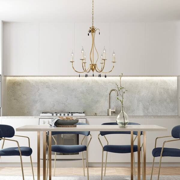 Modern 6-Light Brushed Gold Chandelier Mid Century Ceiling Light with ...