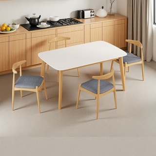 5-Piece Mid-Century Modern Dining Set, Solid Wood Frame Table with 4 ...