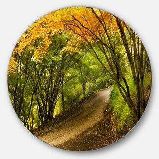 Designart 'Country Lane in Green Forest' Circle Wall Art Landscape ...