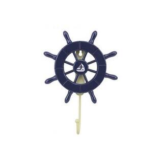 Dark Blue Decorative Ship Wheel with Sailboat and Hook 8" - 6" L x 1" W ...