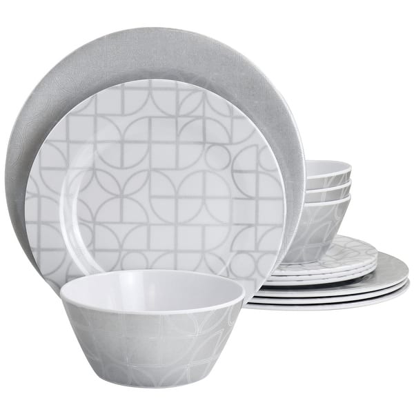 Laurie Gates Summer Bloom 12 Piece Melamine Dinnerware Set in Silver ...