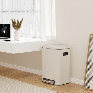 White 13 Gallon 50L Step-on Kitchen Trash Can with Soft Close - Bed ...