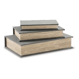 Nesting Decor Book Box, Set of 3, Gray Polyester Cover, Black Velvet ...