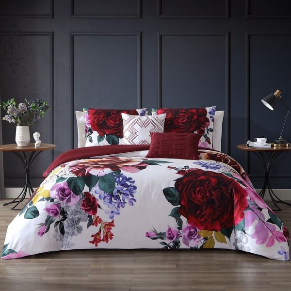 Bebejan Magenta Floral 100% Cotton 5 Piece Reversible Comforter Set ...