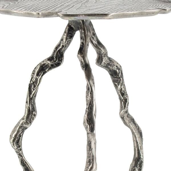 24 Inch Accent Table, Aluminum Metal Branch Tripod Legs, Antique Silver ...