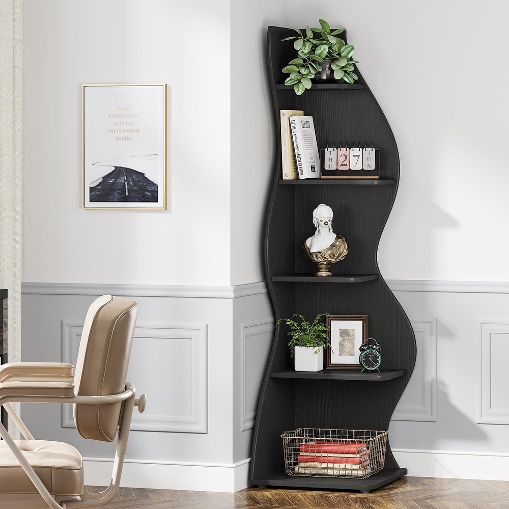 Dark wood corner bookshelf store