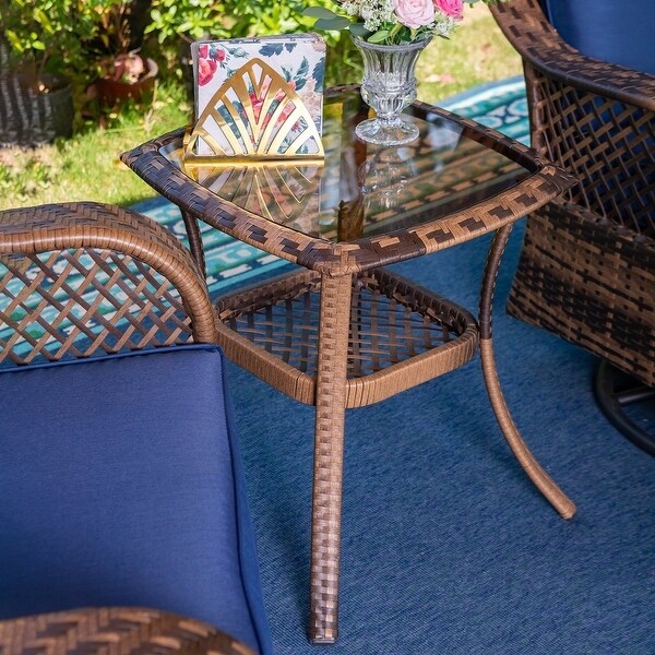 Phi Villa 3 PC Rattan Swivel Rocking Chairs Conversation Set