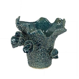 Foy Flower Vase, 3D Decorative Floral Motifs, 13 Inch Blue Ceramic ...