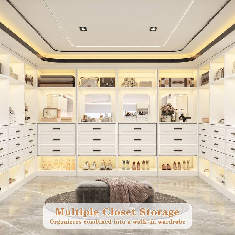Cimly 25'' Freestanding Closet System with Drawers and Mirror, Display ...