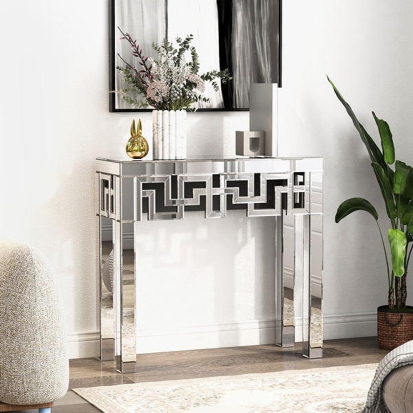 Modern Grecian Venetian Mirrored Console Table Silver