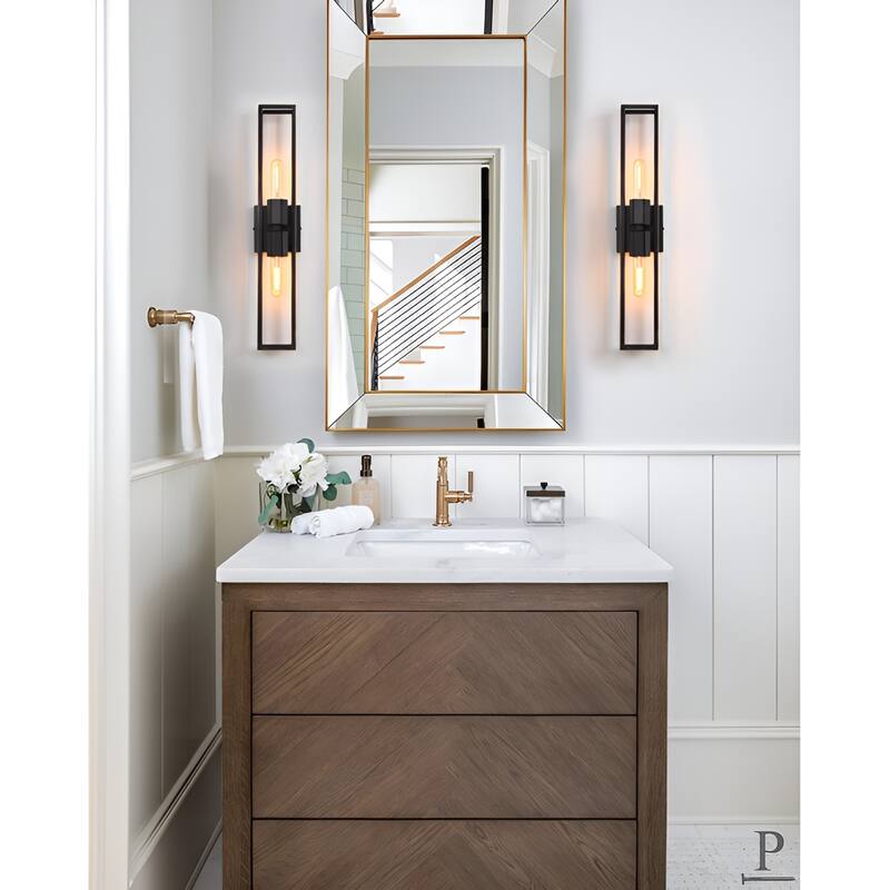2 Bulb Metal Frame Wall Scones, Square Symmetrical Structured ...