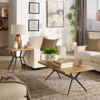 Calem Light Pine and Black Metal Base Table Set by iNSPIRE Q Modern ...