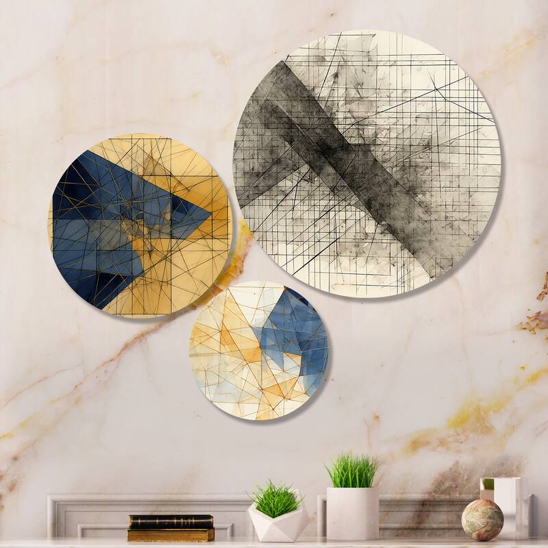 Designart "Minimalist Black, Blue and Gold I" Abstract Metal Art Print ...