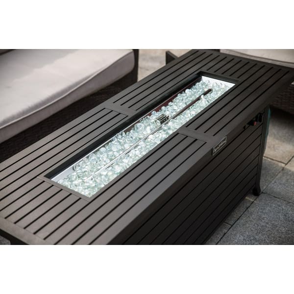 57in Outdoor Retangular Gas Propane Fire Pit Table with Slats Looking ...