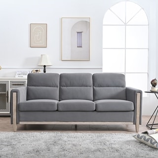 79.5" Solid Wood Frame Sofa with Deep Upholstered, Retro 3-seat Living ...