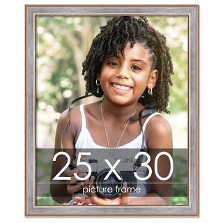 25x30 Contemporary Antique Silver Wood Picture Frame - UV Acrylic, Foam ...