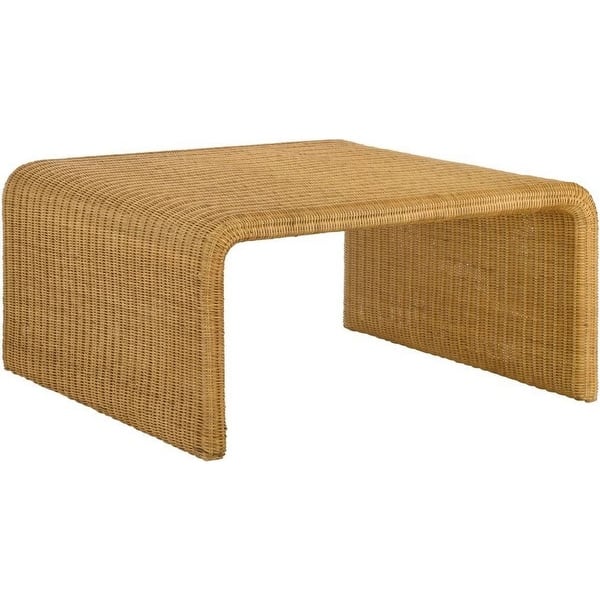36 Inch Square Rattan Coffee Table, Waterfall Edges, Natural Textured ...
