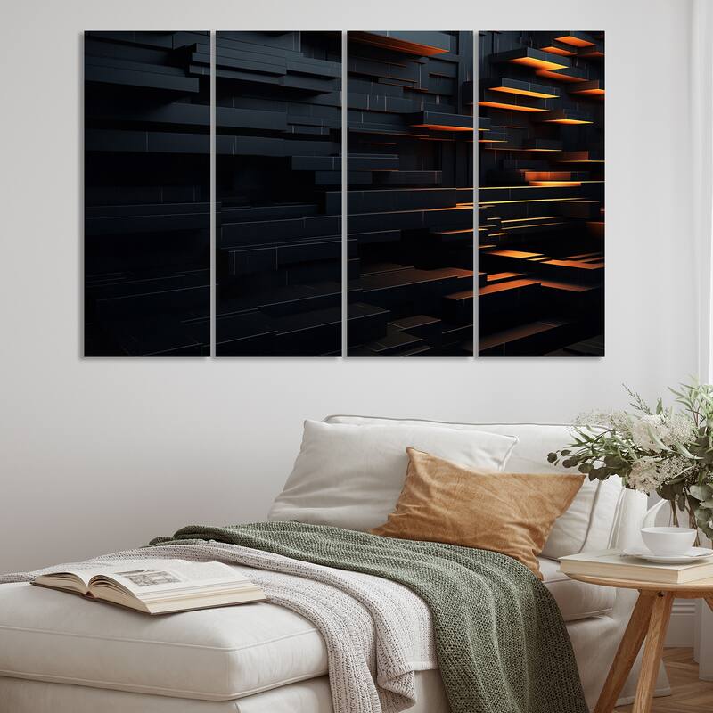 Designart "3D Black Brick Cube Dimensions IV" Modern Geometric ...