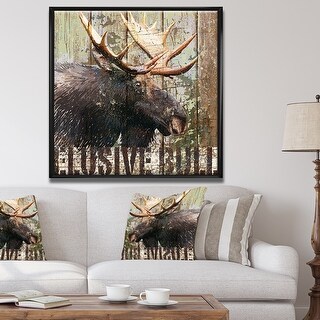 Designart "Open Season Moose" Traditional Framed Canvas Art Print - Bed ...