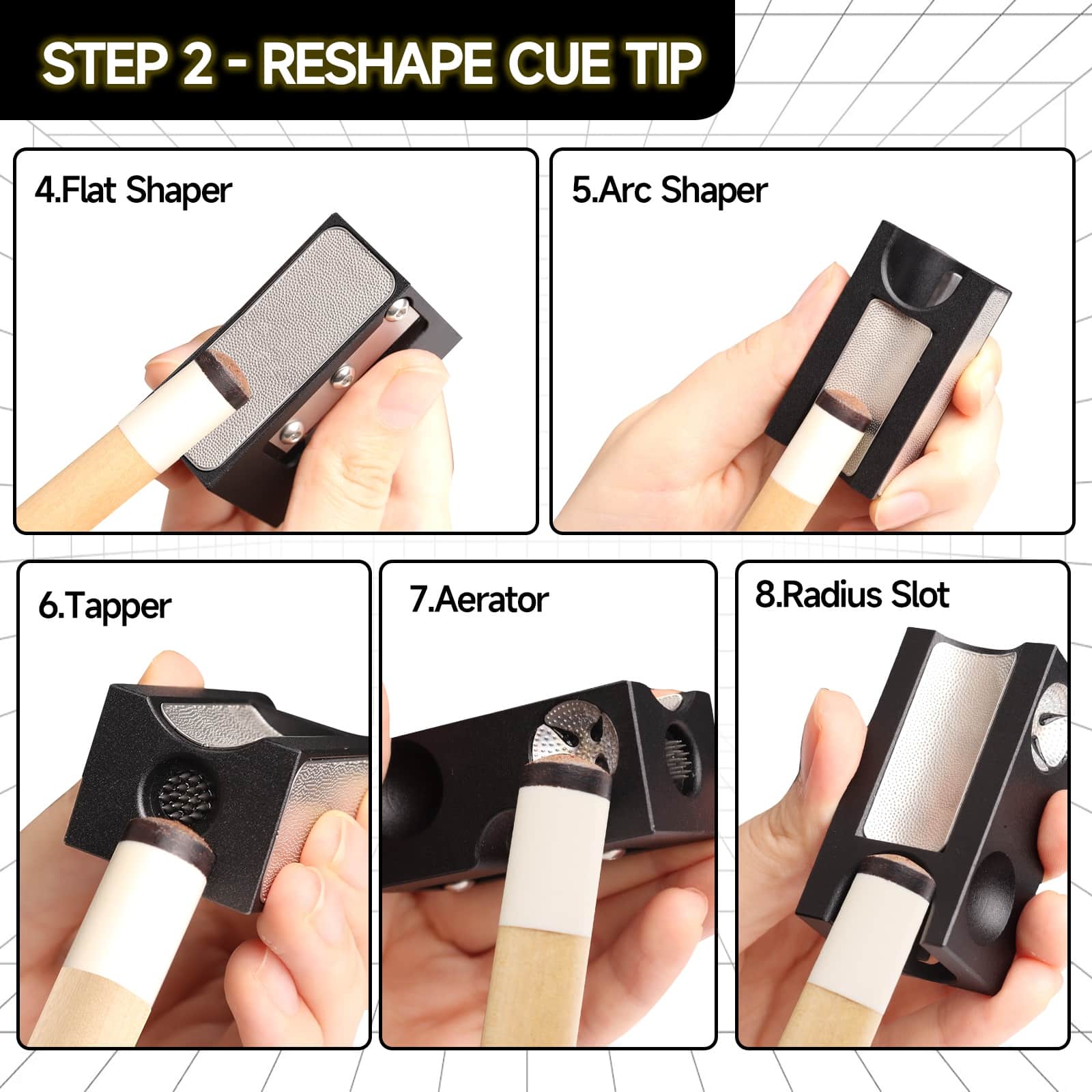 GSE™ 8-in-1 Pool Cue Tip Tool, Billiard Cue Tip Repair Tool Scuffer ...