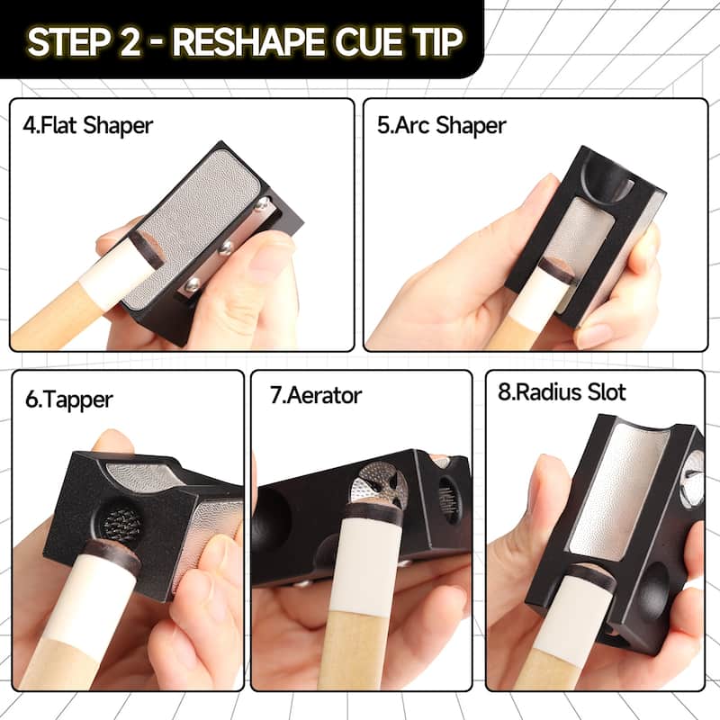 GSE™ 8-in-1 Pool Cue Tip Tool, Billiard Cue Tip Repair Tool Scuffer/Shaper/Aerator/Tapper/Trimer ...