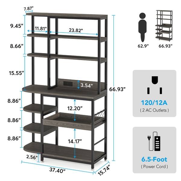10-Tier Kitchen Bakers Rack with Power Outlets, S-Hook and Pull-Out ...