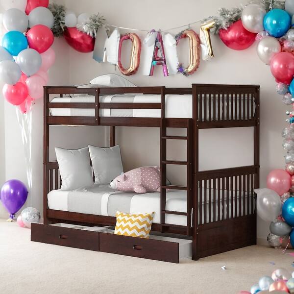 Modren Twin over Twin Bunk Bed With Ladders and Two Storage Drawers for ...