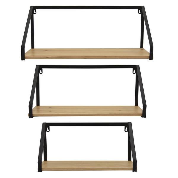 Plutus Brands Metal/wood Wall Storage in Black Metal Set of 3 - Bed Bath & Beyond - 32891369