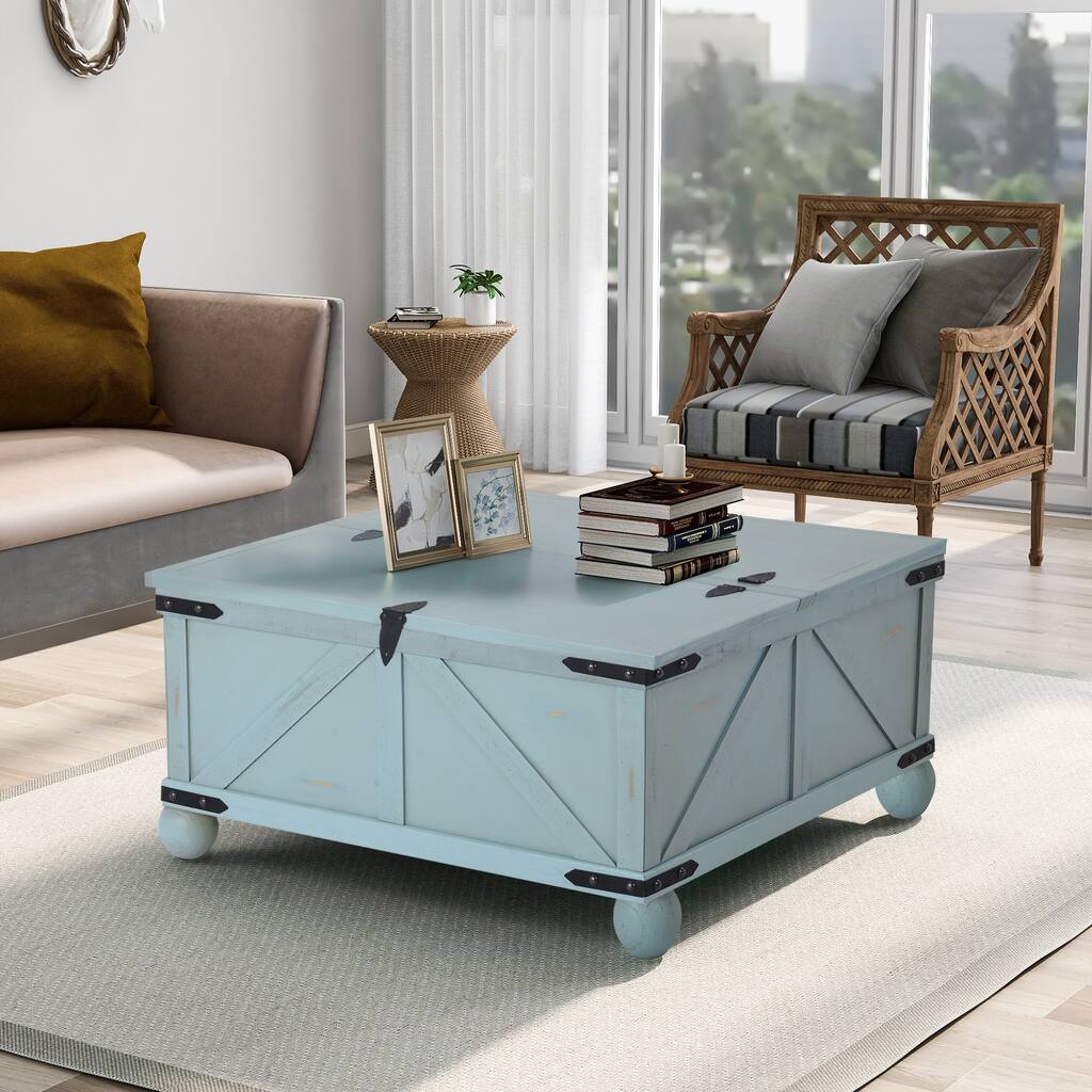 CTEX Wood Box Design Lift Table Top Solid Pine Wood Coffee Table with ...