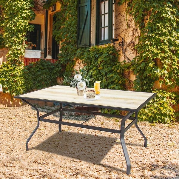 Rectangular Metal Patio Dining Table with Umbrella Hole - Bed Bath ...