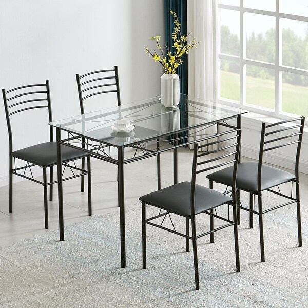 VECELO Modern 3 5 piece Dining Set Tempered Glass Top and Wood Top Steel Dining Table and Chair Set of 2 4 On Sale Bed Bath Beyond 18541669