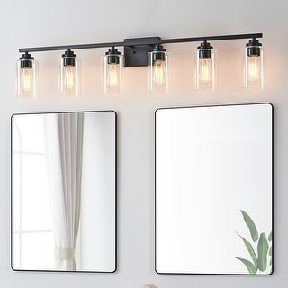 KAWOTI 6-Light Bathroom Vanity Light with Clear Glass Shade - Bed Bath ...