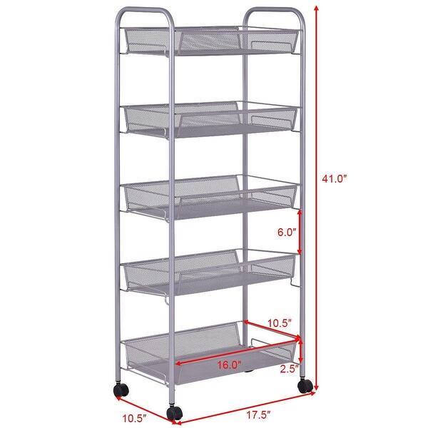 5 Tier Storage Rack Trolley Cart With Four 360 Degree Swivel Wheels ...