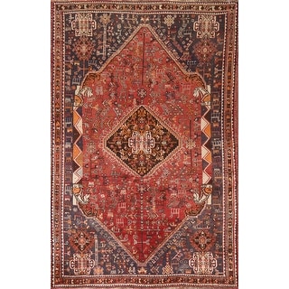 Tribal Shiraz Persian Vintage Area Rug Handmade Red Wool Carpet - 5'1"x ...
