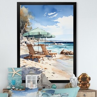 Designart "Beach Chairs Scenery I" Beach Framed Canvas Print - Bed Bath ...