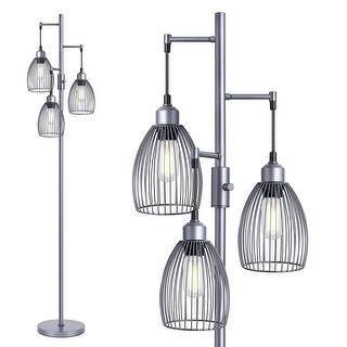 Dimmable Industrial Floor Lamps, Gray Tree Standing Tall Lamps with 3 ...