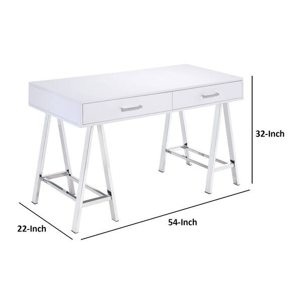 Writing Desk with MDF 2 Drawers and Metal Legs, White and Chrome - Bed ...