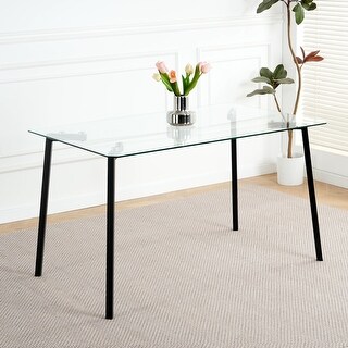 Modern 51.2" Square Glass Dining Table With Clear Glass Countertops And ...