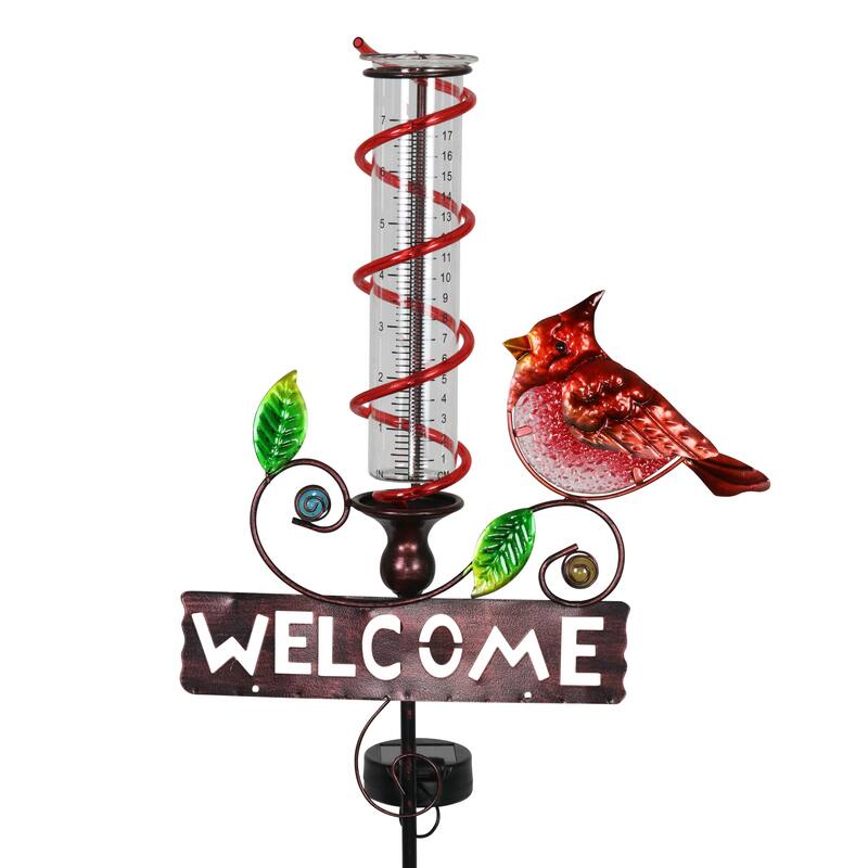 Exhart Solar Red Cardinal Rain Gauge Garden Stake reads WELCOME, 12.5 ...