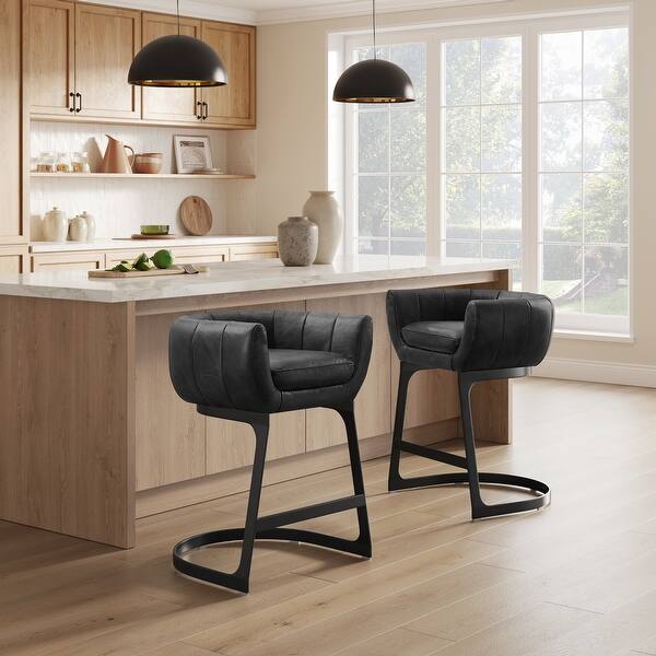 Art Leon Genuine Leather Barstool Counter Stool - On Sale - Bed Bath ...