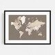 Brown and cream detailed world map wtih cities Maps Art Print/Poster ...