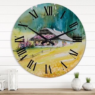Designart 'Alpine House On Green Mountains' Cabin & Lodge wall clock ...