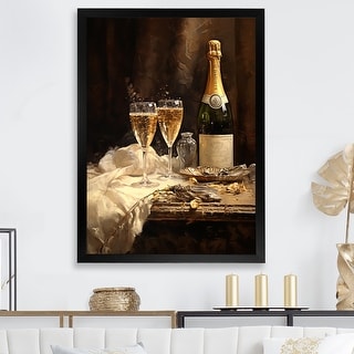 Designart "Cellars Silence Champagne Bottle" Champagne Framed Wall ...