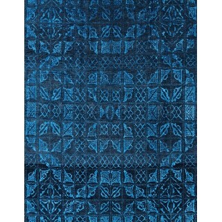 Ahgly Company Machine Washable Abstract Bright Navy Blue Area Rugs ...