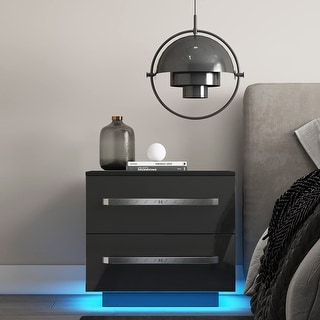 Nightstand Modern Matte Low Profile Black Nightstand with High Gloss ...