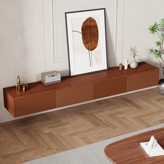 71" Mid Century Floating TV Stands, Brown wood with 4 Drawers, Wall ...